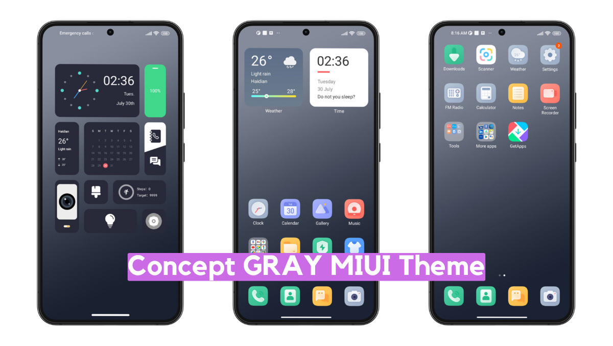 Concept Gray MIUI Theme for Xiaomi with Dynamic UI - MIUI Themes