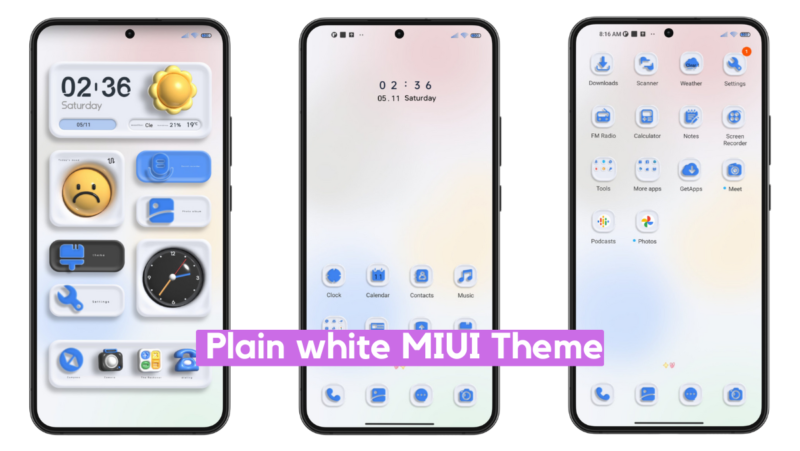 Plain White MIUI Theme for Xiaomi with Dynamic Minimal UI - MIUI Themes